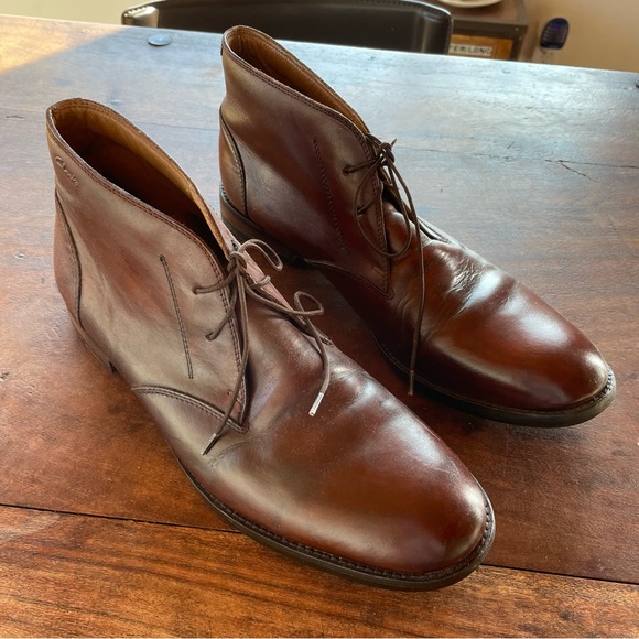 Clarks | Shoes | Mens Clarks Chocolate Brown Leather Chukka Boots Size ...